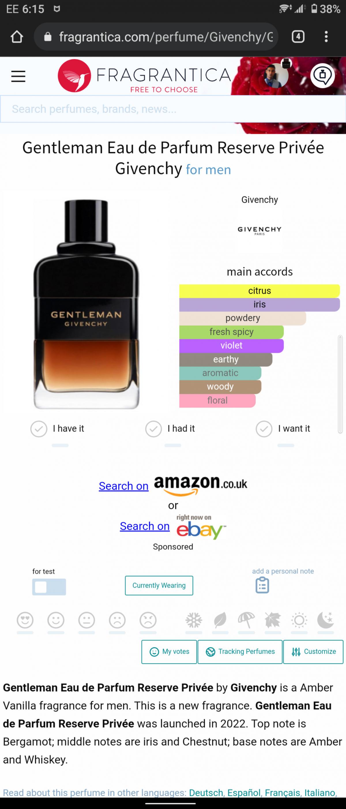 Gentleman Eau de Parfum Reserve Privée Givenchy Colonia - una nuevo ...